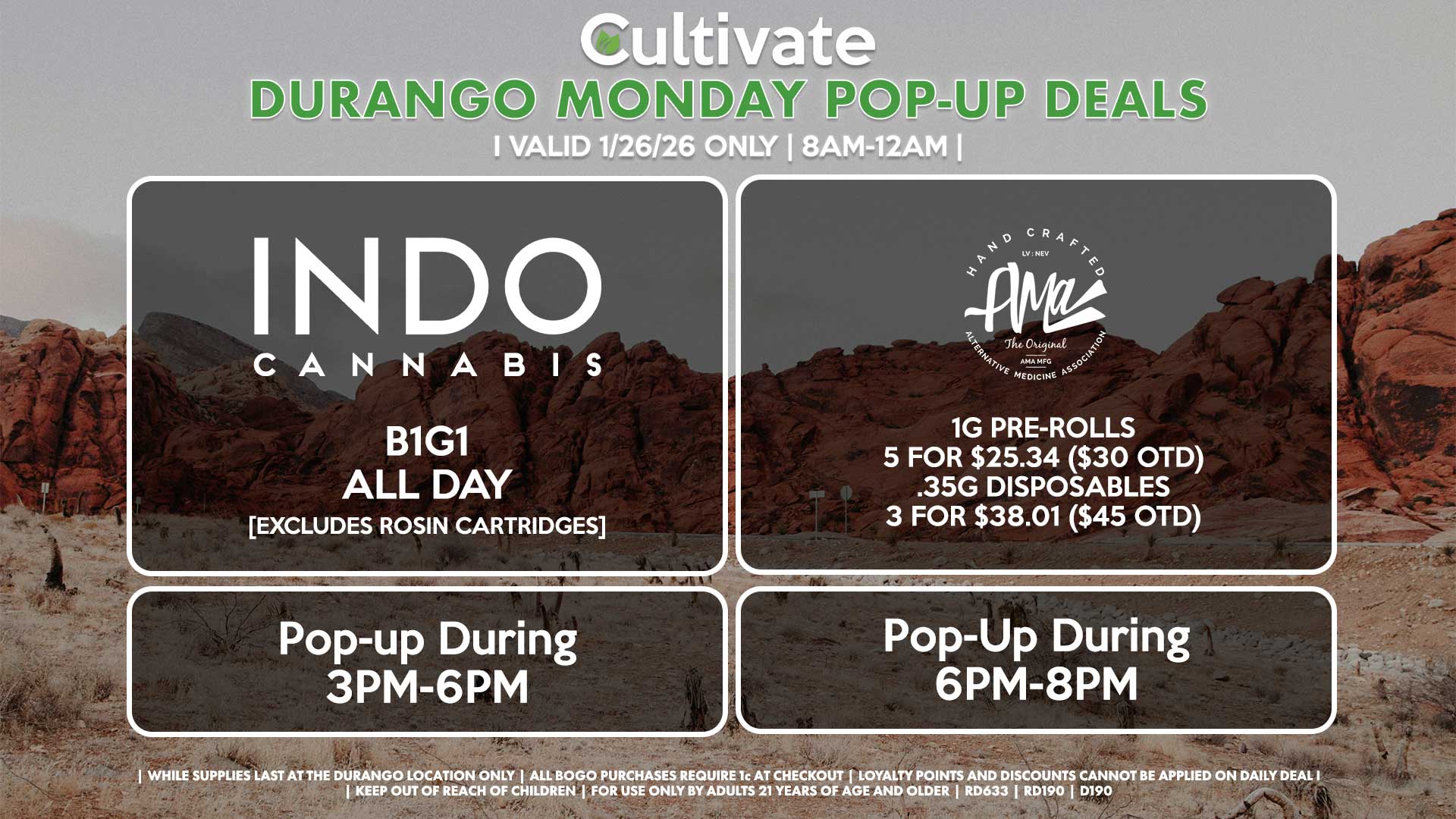 Cultivate Las Vegas DURANGO Dispensary Daily Deals! Valid MONDAY ...